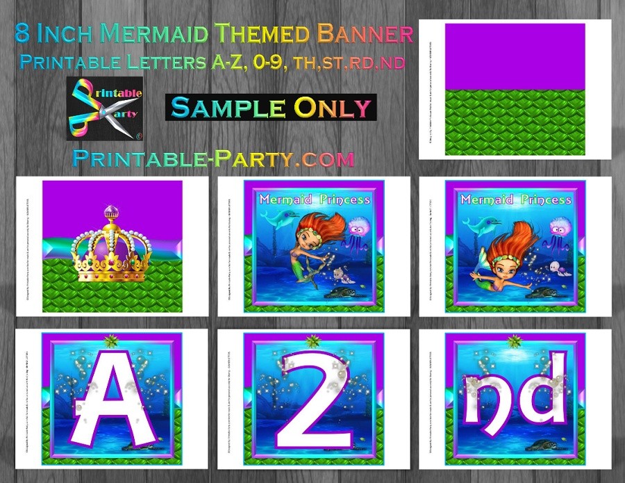Mermaid Themed Printable Banner Letters - Printable-Party.com