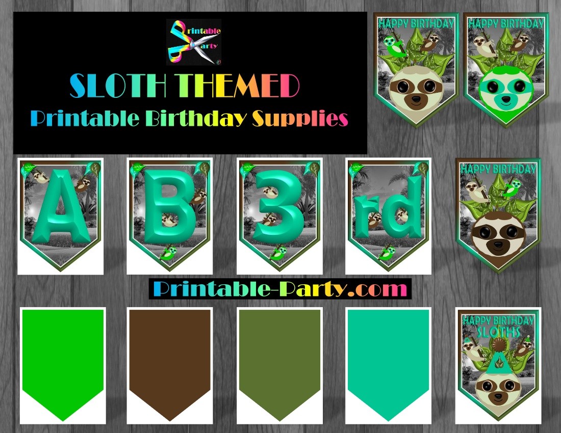 Sloth Theme Printable Party Supplies and Decorations - Printable-Party.com