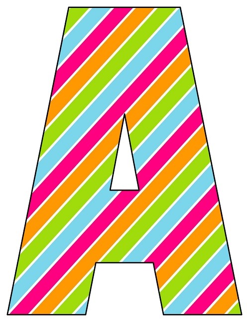 8X10.5 Inch Rainbow Slant Stipe Printable Letters A-Z - Printable-Party.com