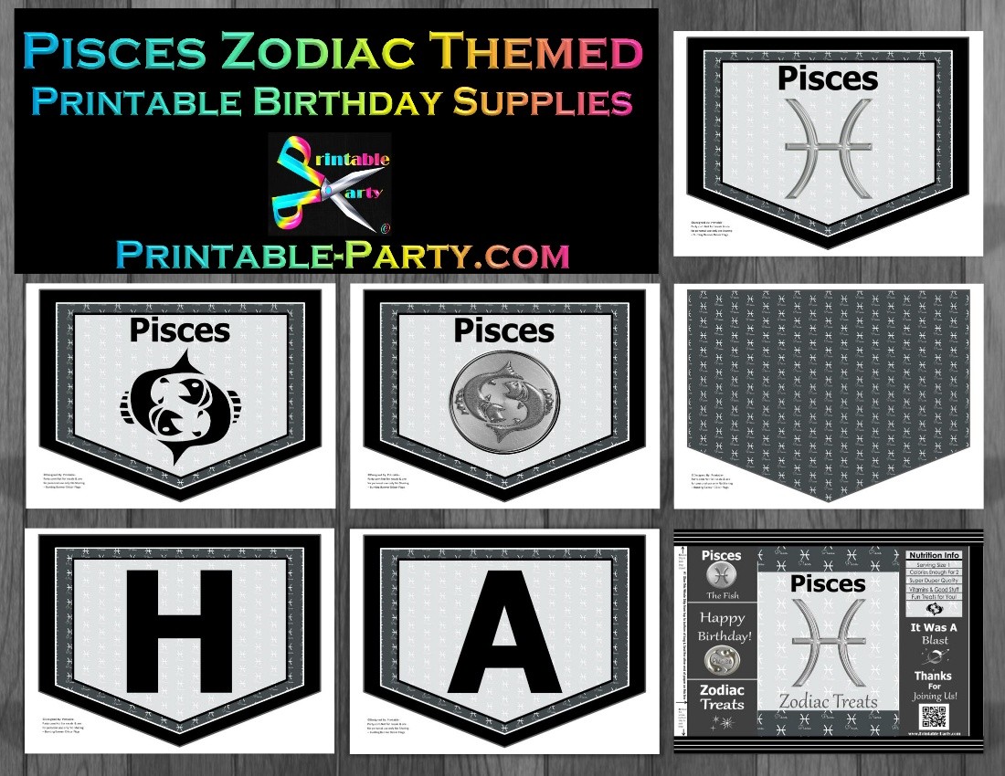 Pisces-Zodiac-theme-printable-birthday-decorations - Printable-Party.com