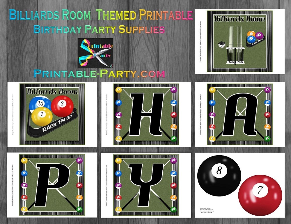 Printable Billiards Room Party Supplies - Printable-Party.com