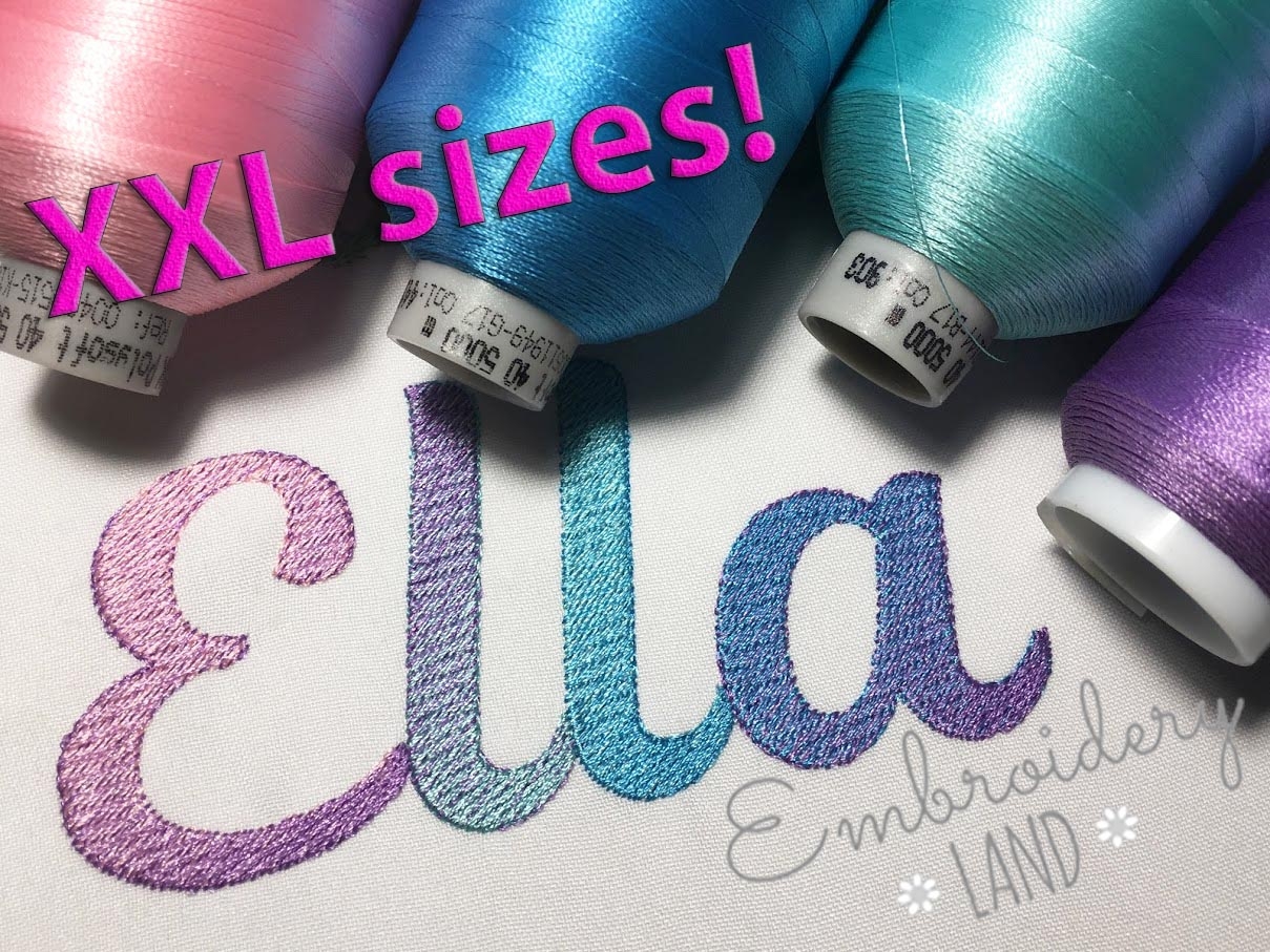 "Ella" Gradient Filled Embroidery Font XXL SIZES: 4", - EmbroideryLand