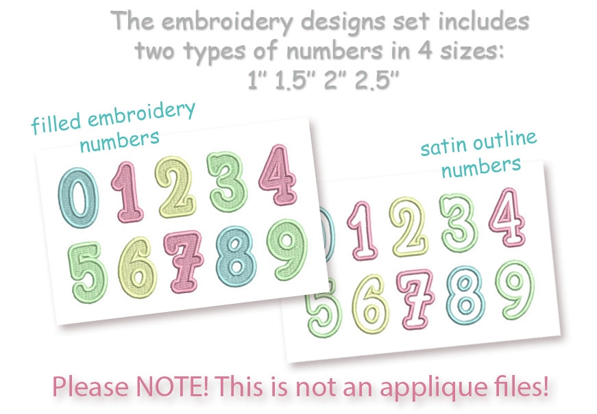Filled and Satin Outline Numbers Machine Embroidery De - EmbroideryLand