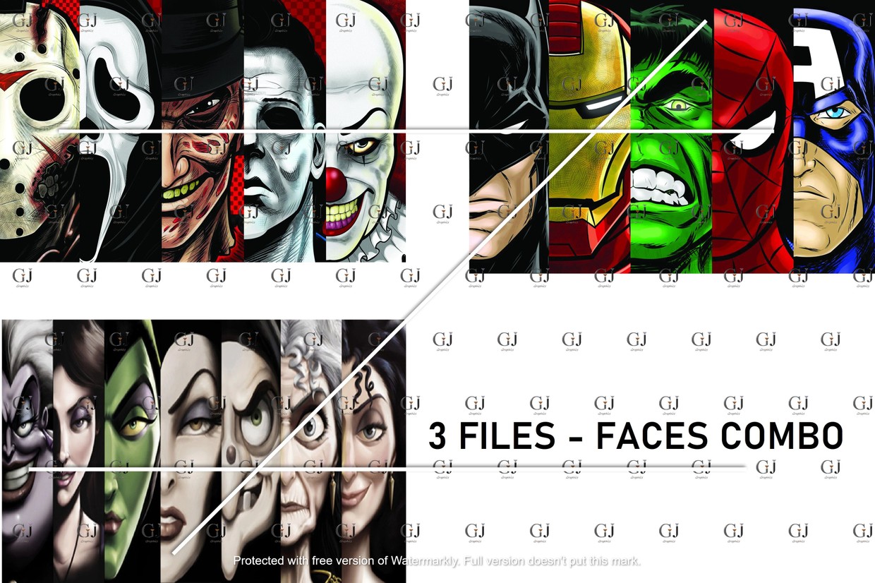 Horror Icons Faces, Hero Faces and Disney Evil Faces d - PrintsPixel