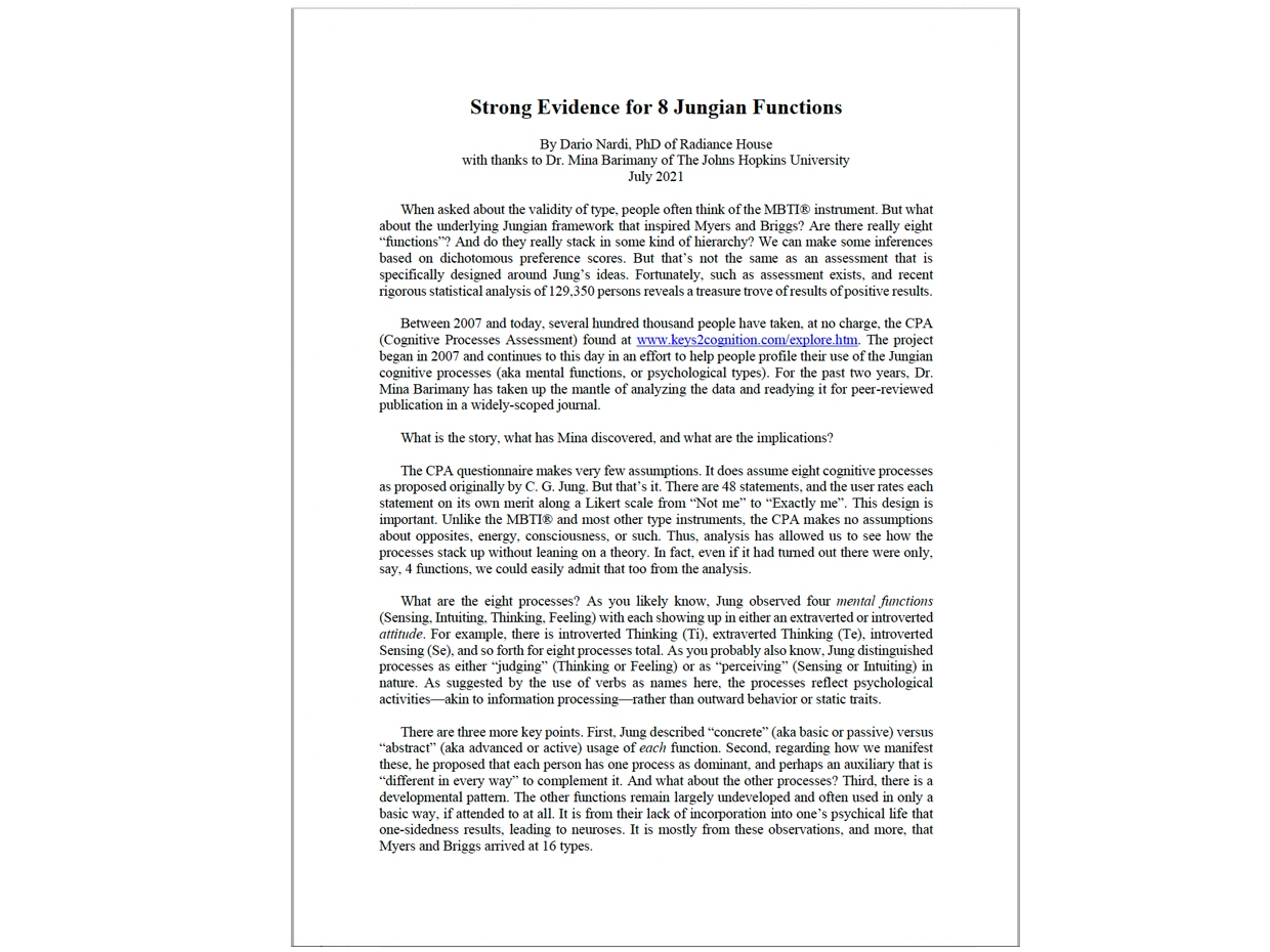 Strong Evidence for the Jungian Functions (white paper - Radiance House ...