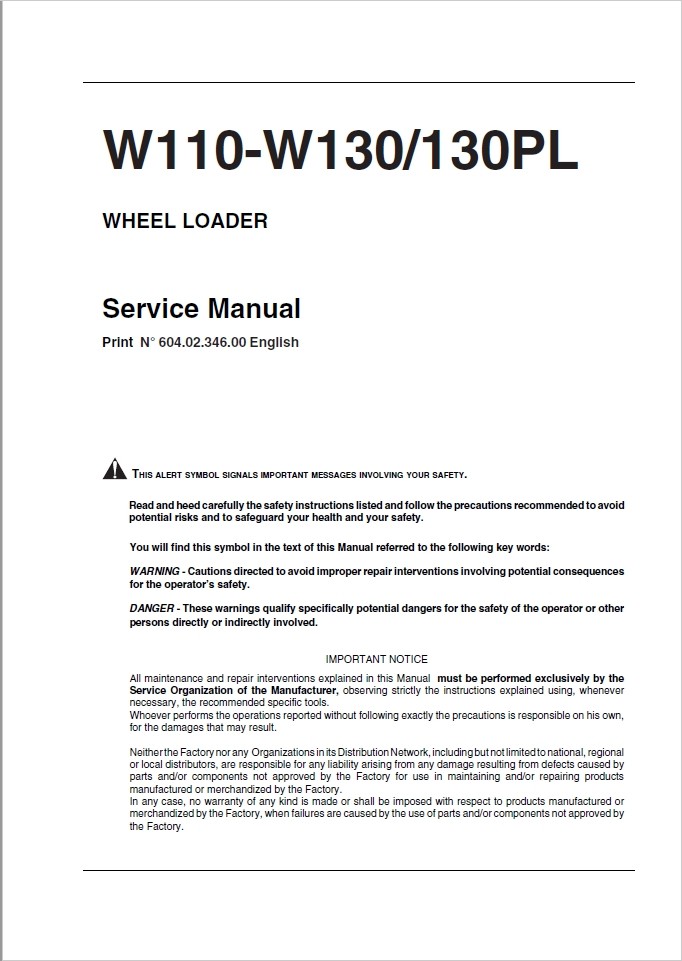 Fiat Kobelco Service Manual W110, W130, W130PL Wheel L - MY Shop Manual