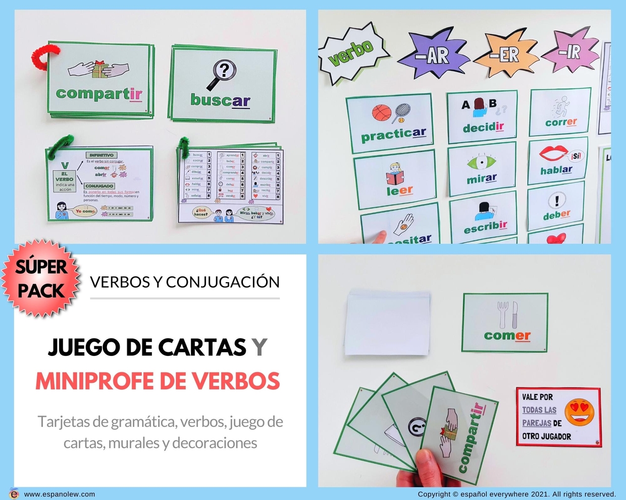 💻 PACK ´JUEGO DE CARTAS Y MINIPROFE DE VERBOS´- Verbos - español everywhere