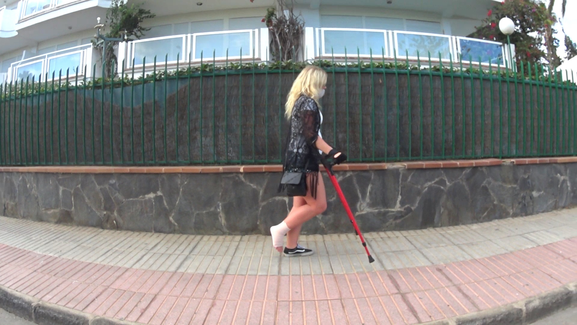 Amanda 15 Sock Sprain Movie 1-2 - Crutches with just n - Swecrutch